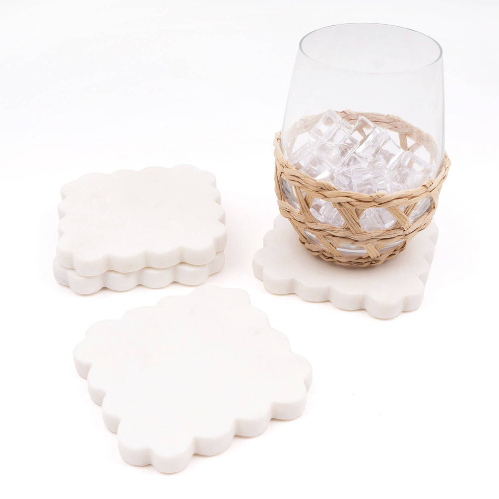 White Marble Scalloped Coaster Set – DASH Home + Kitchen